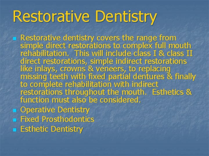 Introduction to Fixed Prosthodontics Dr William Morgan Clinical