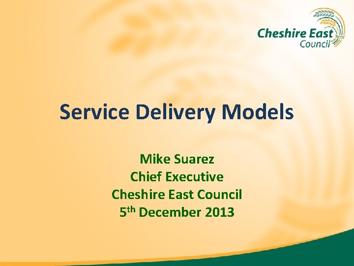 Service Delivery Models Mike Suarez Chief Executive Cheshire