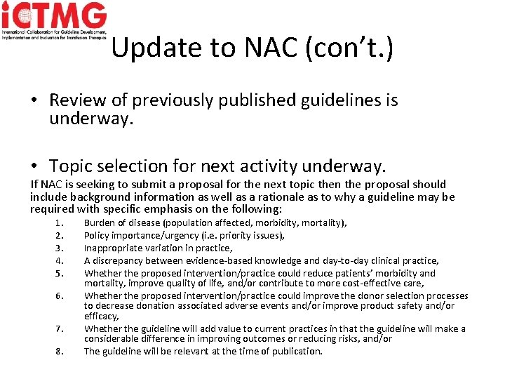 Update to NAC Website is accessible www ICTMG