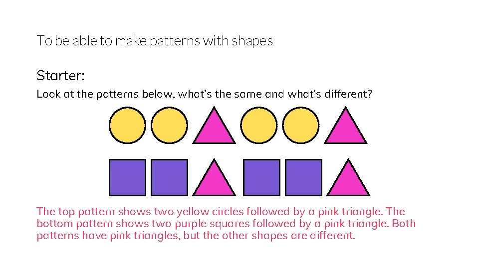 To be able to make patterns with shapes