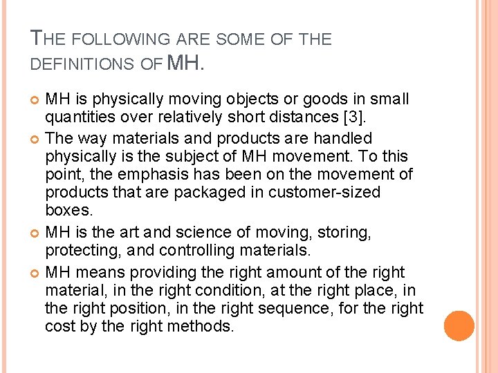 UNIT 5 Storage warehouse and material handling TABLE