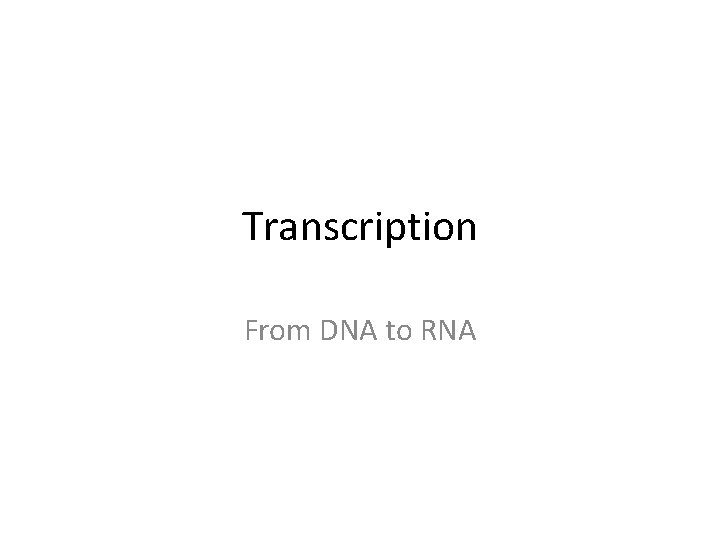 Transcription From DNA to RNA Transcription Where does