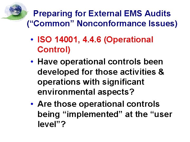 ISO 14001 Environmental Management System EMS Auditing Overview