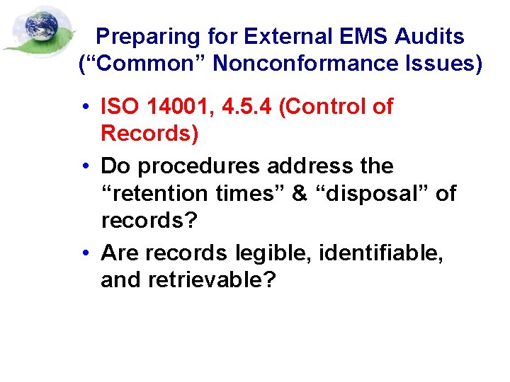 ISO 14001 Environmental Management System EMS Auditing Overview