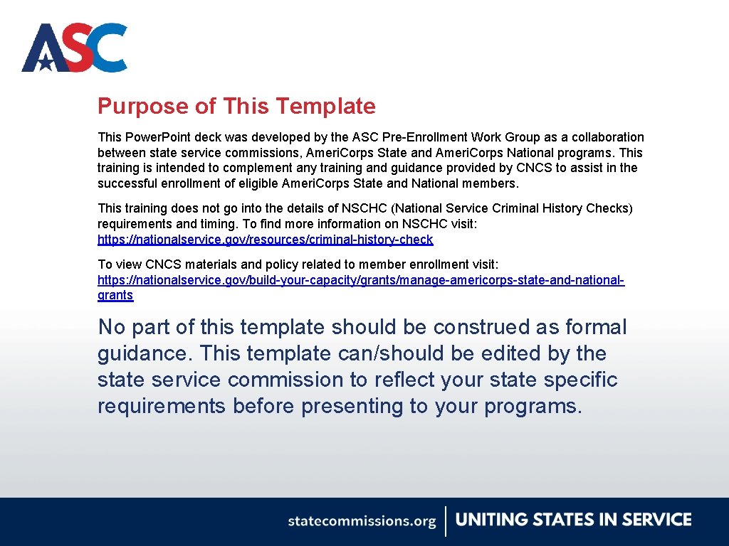 Ameri Corps State PreEnrollment Training Template for State
