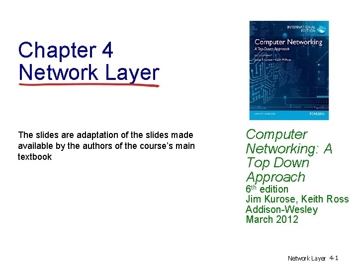 Chapter 4 Network Layer The slides are adaptation