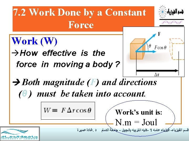 7 2 Work Done by a Constant Force