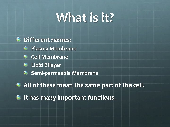 The Plasma Membrane What is it Different names
