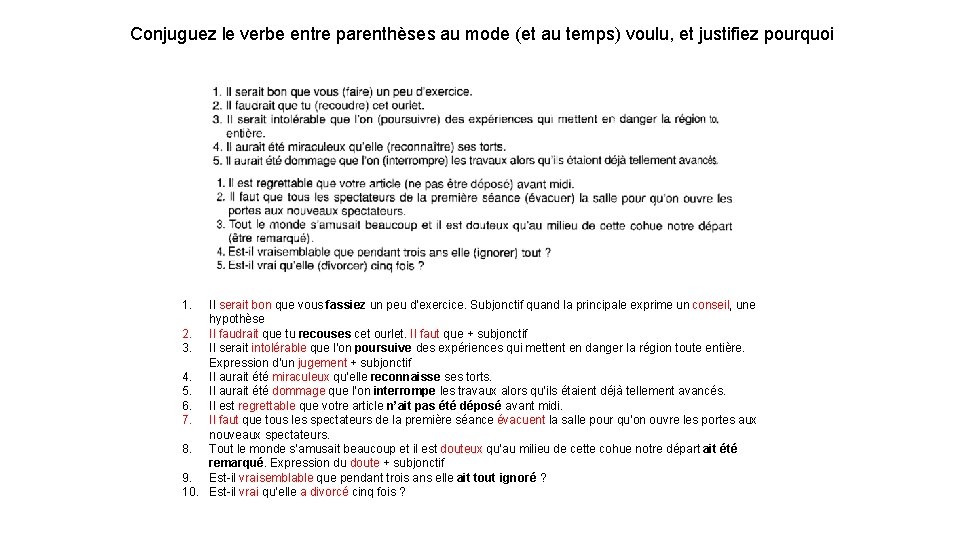 La forme impersonnelle Exercices Exercices Les verbes impersonnels