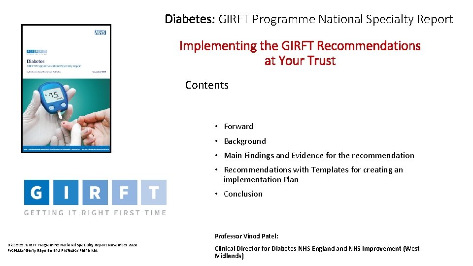 Diabetes GIRFT Programme National Specialty Report by Professors