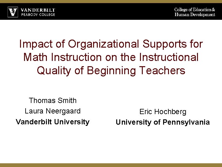 Impact of Organizational Supports for Math Instruction on