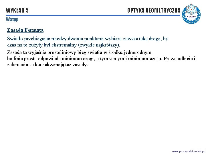 WYKAD 5 OPTYKA GEOMETRYCZNA www proszynski pollub pl