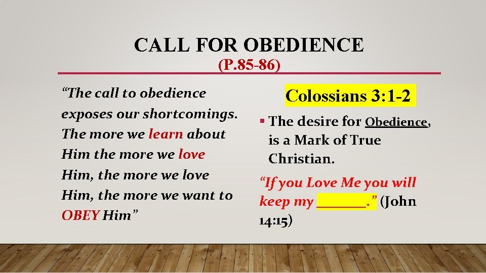 FUNDAMENTALS OF THE FAITH WEEK 12 OBEDIENCE SCRIPTURE