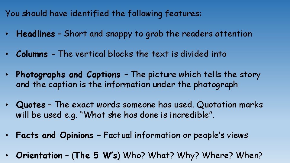 Monday st 1 February WALT understand the features