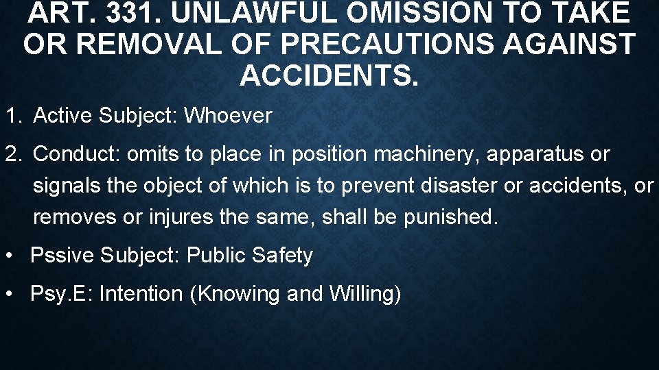 PART VI CRIMES AGAINST PUBLIC SAFETY q Chapter
