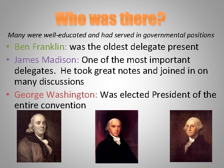 The Constitution By the mid 1780s most political