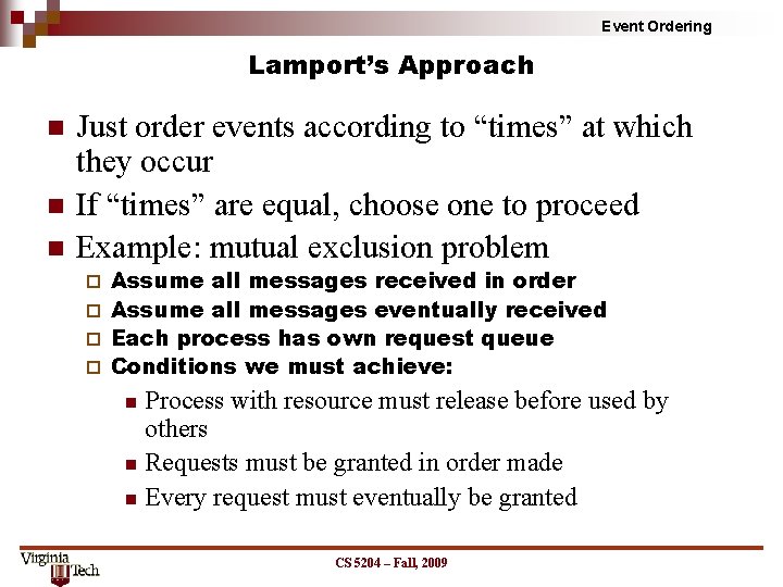 Event Ordering Greg Bilodeau CS 5204 November 3