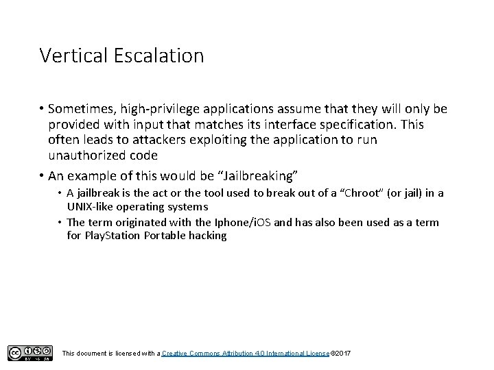 Vulnerabilities 3 Privilege Escalation This document is licensed
