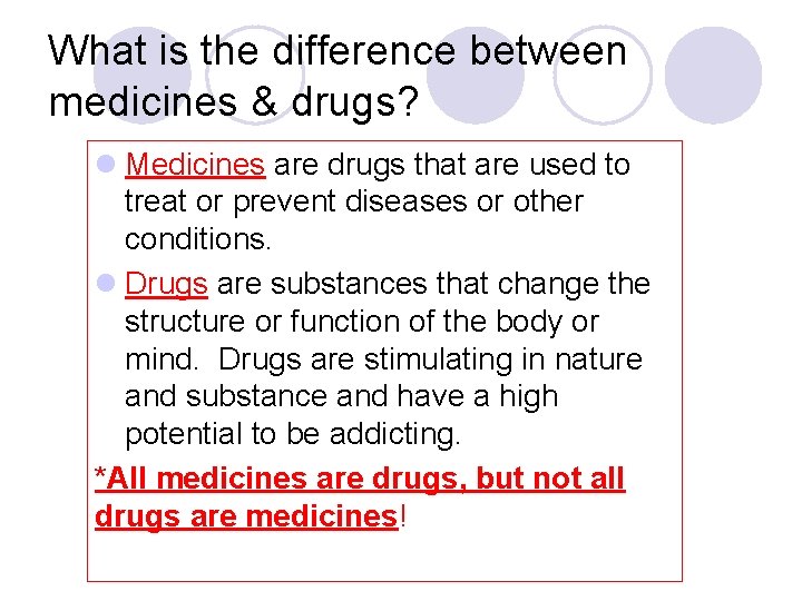 What is the difference between medicines drugs l