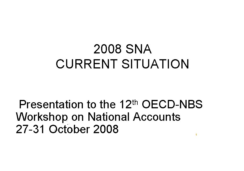 2008 SNA CURRENT SITUATION Presentation to the 12