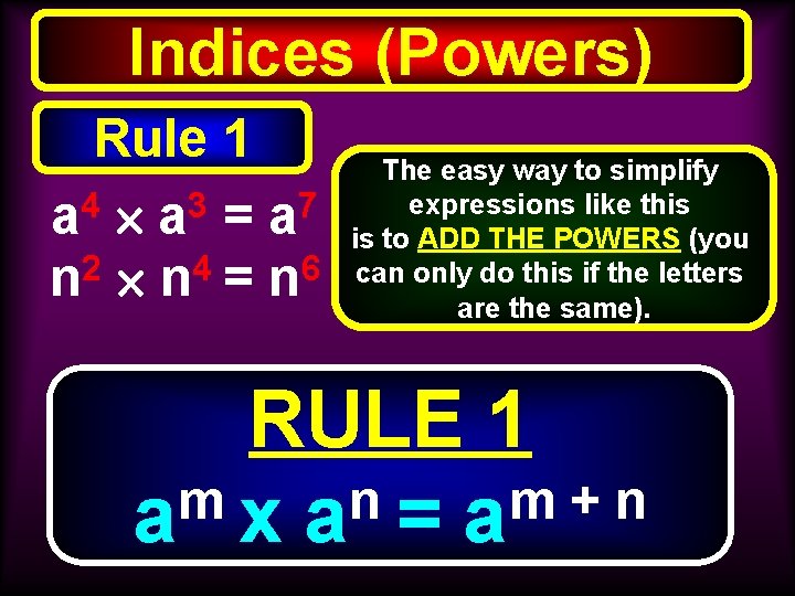 Indices Powers Rule 1 a 4 a a
