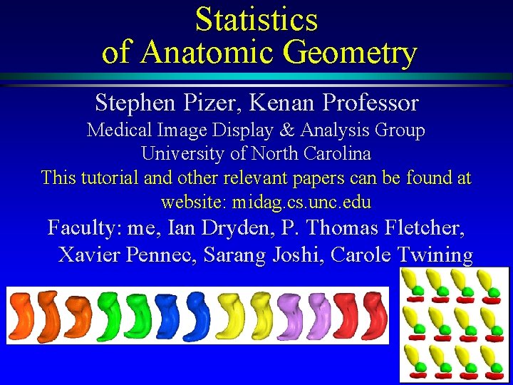 Statistics of Anatomic Geometry Stephen Pizer Kenan Professor