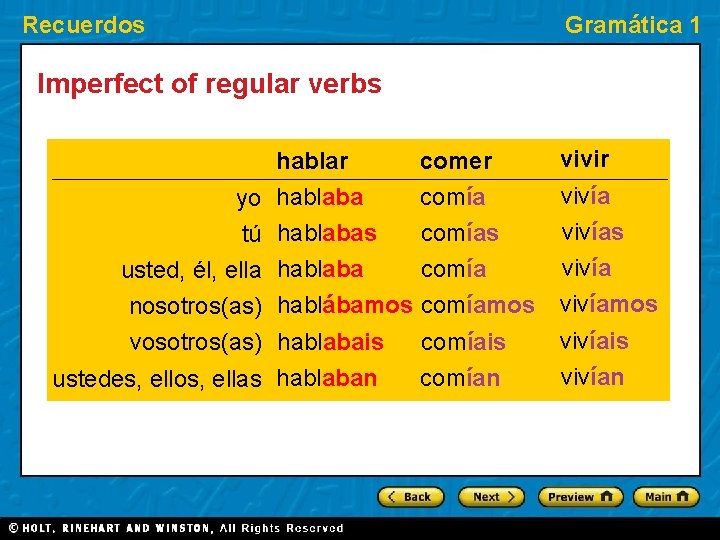 Recuerdos Imperfect of regular verbs Preview Imperfect of