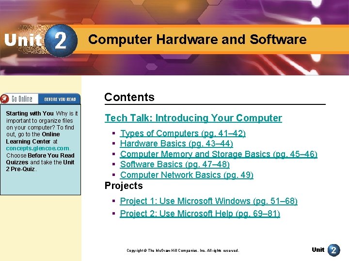 Unit Computer Hardware and Software Contents Starting with