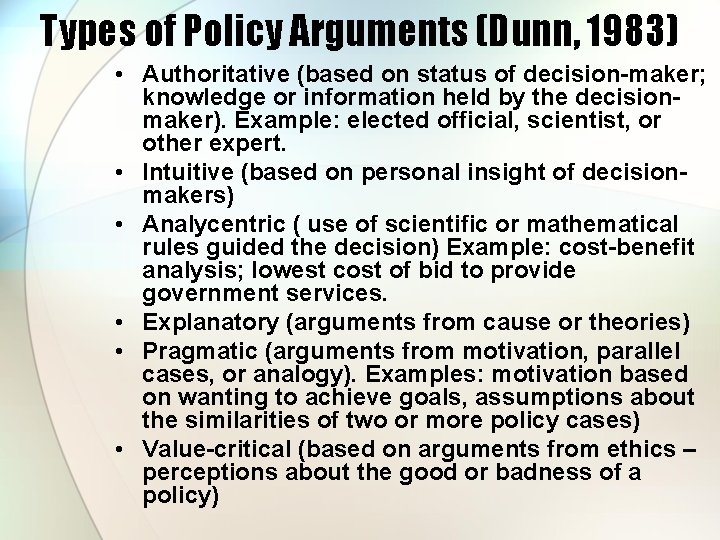 Policy Arguments Framing the Debate Using Power Analysis