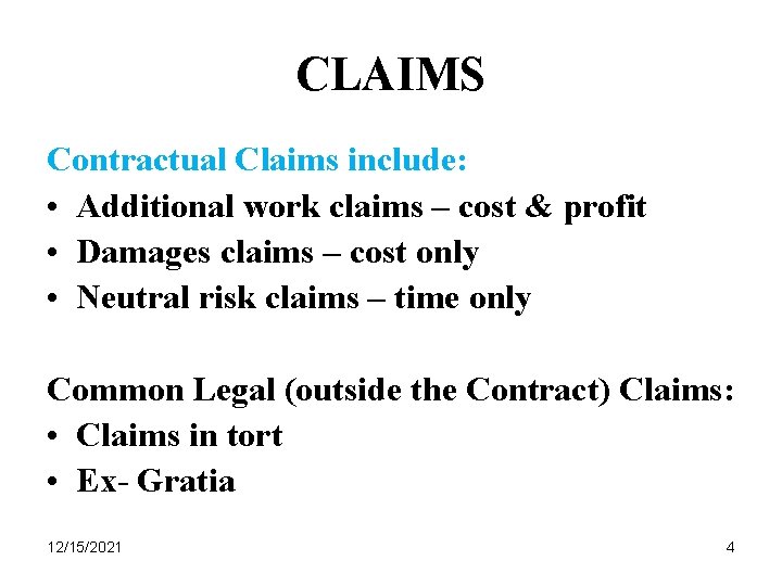 CAUSES OF CLAIMS AND AVOIDANCE N D Sharma