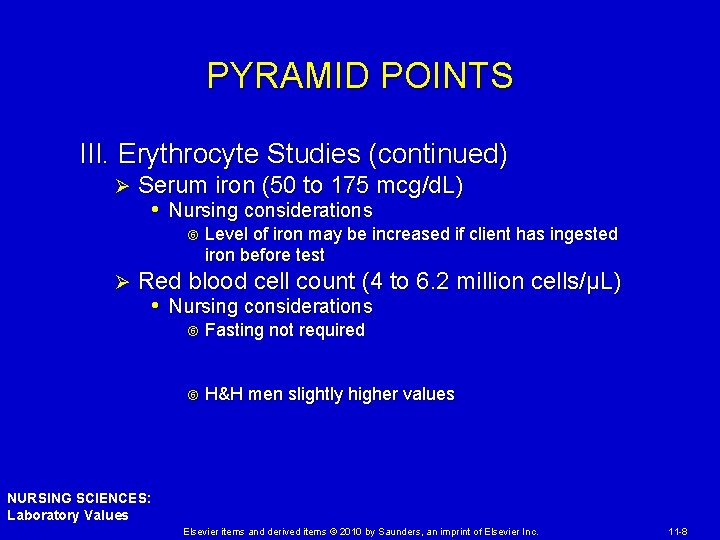 PYRAMID POINTS CHAPTER 11 LABORATORY VALUES Elsevier items