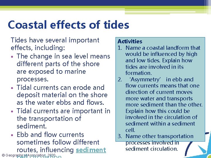 Coasts tides and currents Getting started Youll need