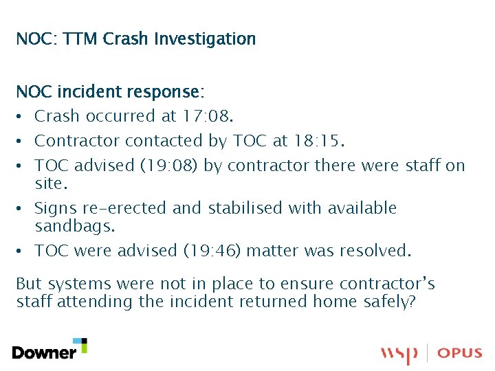 Network Outcomes Contract TTM Crash Investigation Bill van