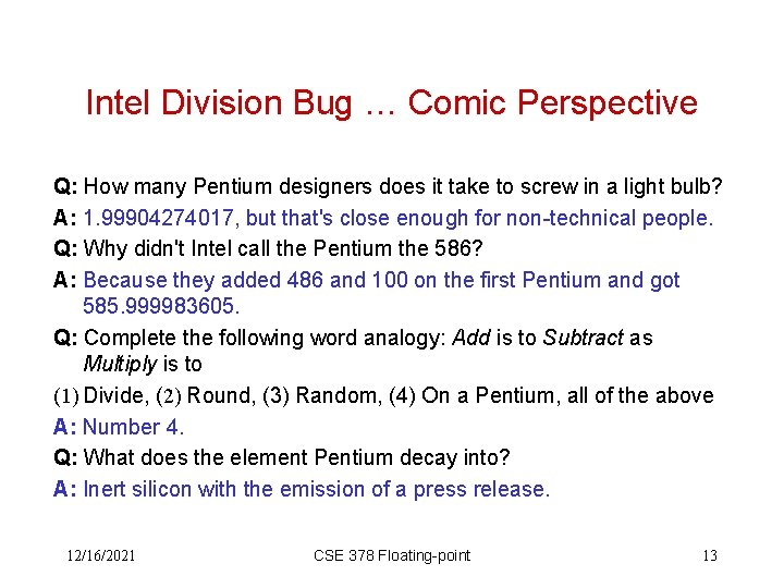 Intel Division Bug Scroll back to Autumn 1994