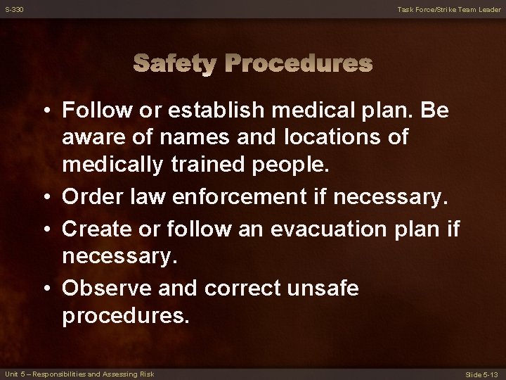 S330 Task ForceStrike Team Leader Responsibilities and Assessing