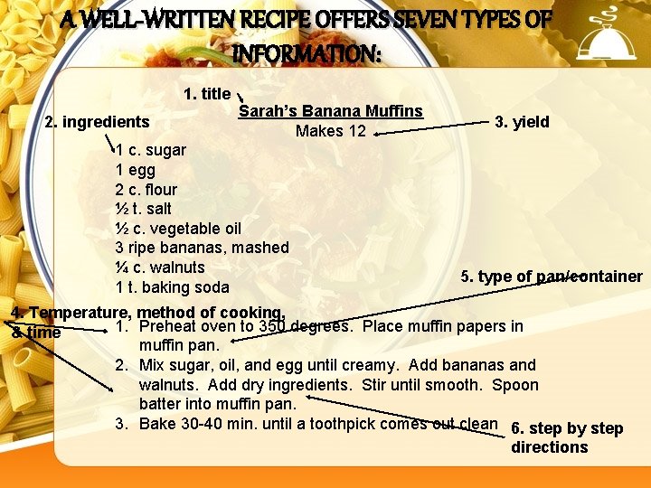 WHAT IS A RECIPE A recipe is A