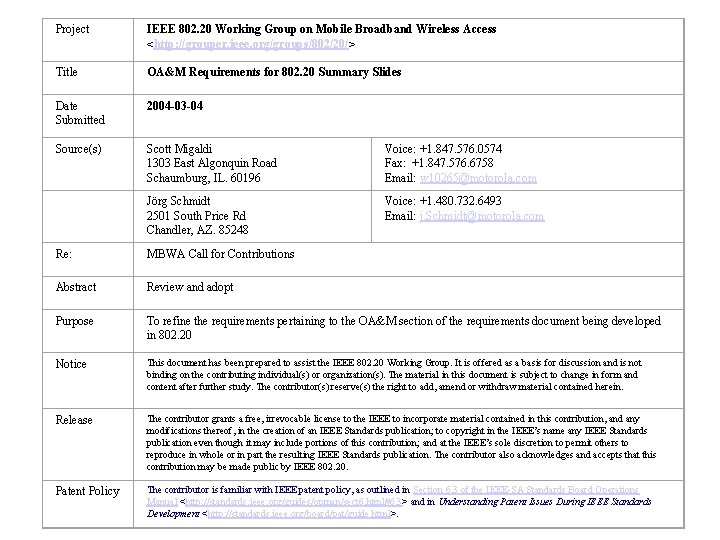 Project IEEE 802 20 Working Group on Mobile