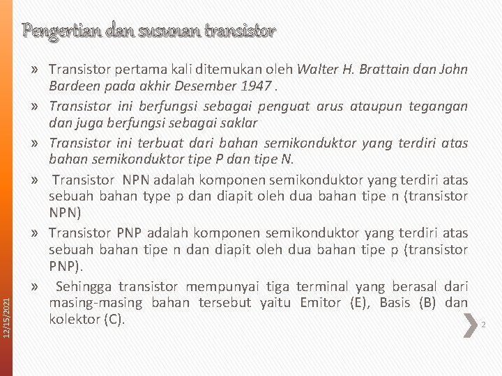 1 12152021 Transistor bipolar transistor sebagai saklar Oleh
