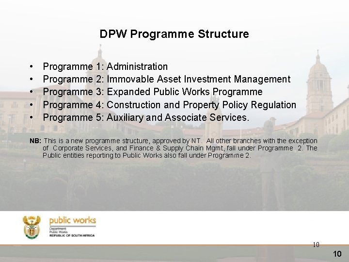 PRESENTATION ON DPW STRATEGIC PLAN AND BUDGET TO