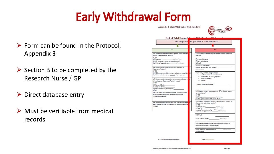HOW TO ENTER EARLY WITHDRAWAL DATA Trial protocol