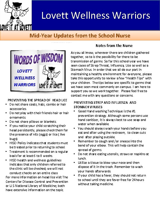 Lovett Wellness Warriors MidYear Updates from the School