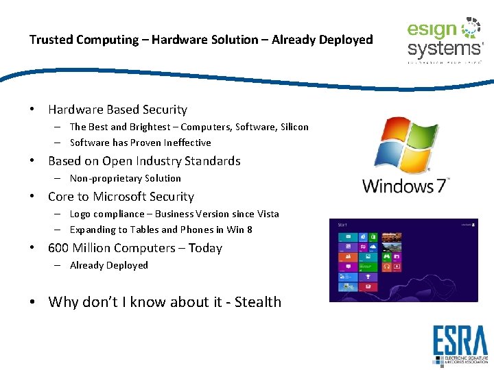 Trusted Computing and NSTIC Andrew Tarbox Director Federal