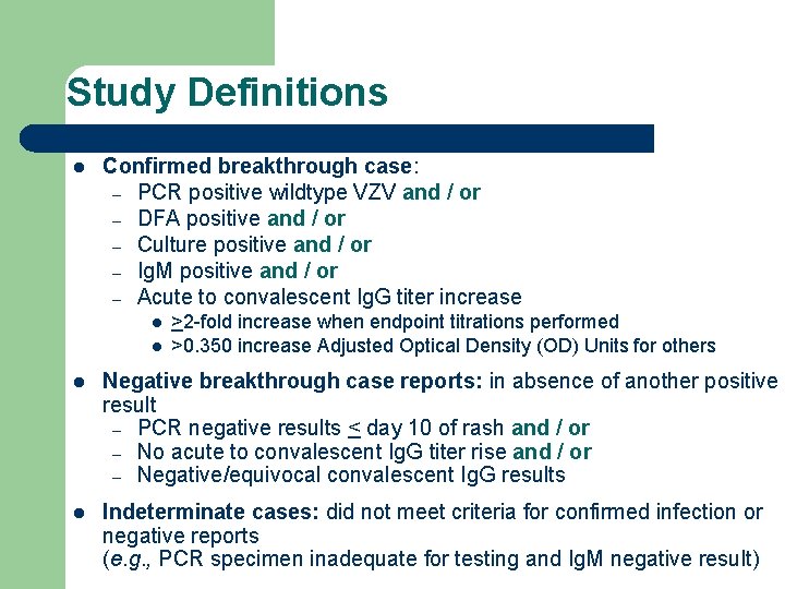 Laboratory Confirmation and Evaluation of Case Definitions for