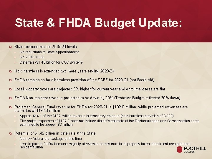 Budget Reduction Proposal Foothill College Bret Watson VP
