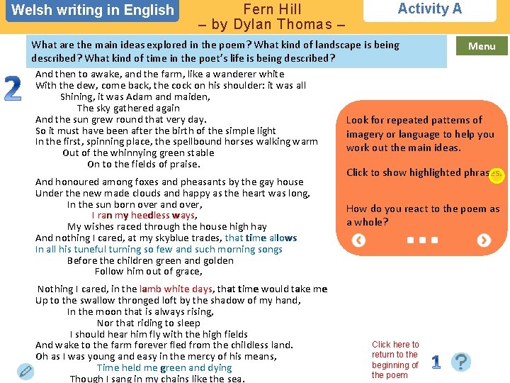 Welsh writing in in English Fern Hill by