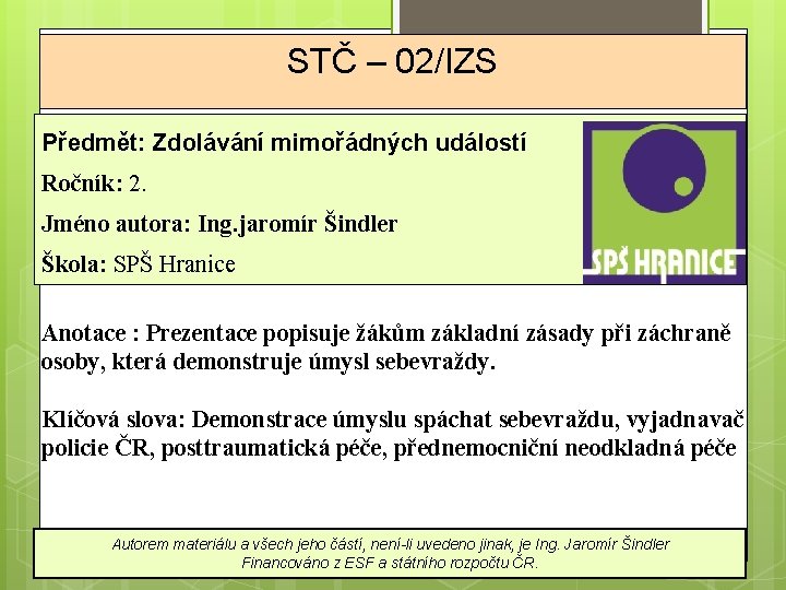 Zdolvn mimodnch udlost Demonstrovn myslu sebevrady ST 02IZS