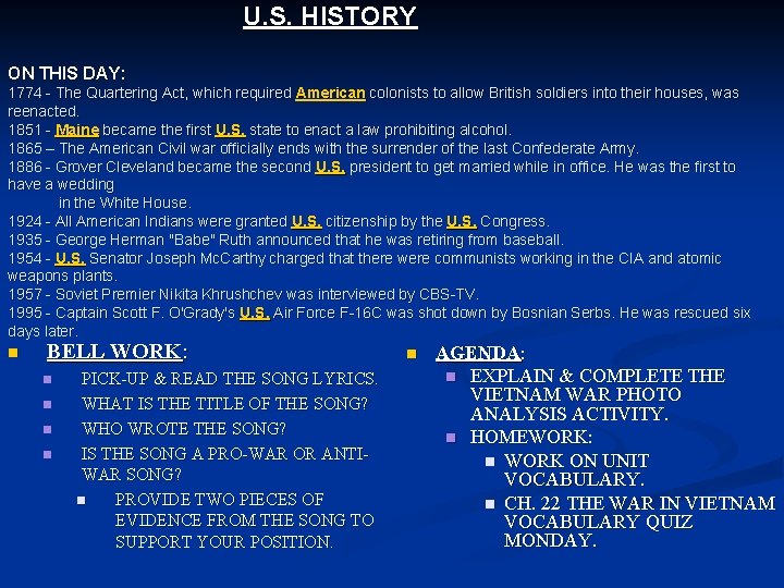 U S HISTORY ON THIS DAY 1774 The