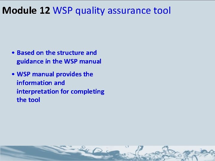 Module 12 WSP quality assurance tool 1 Module