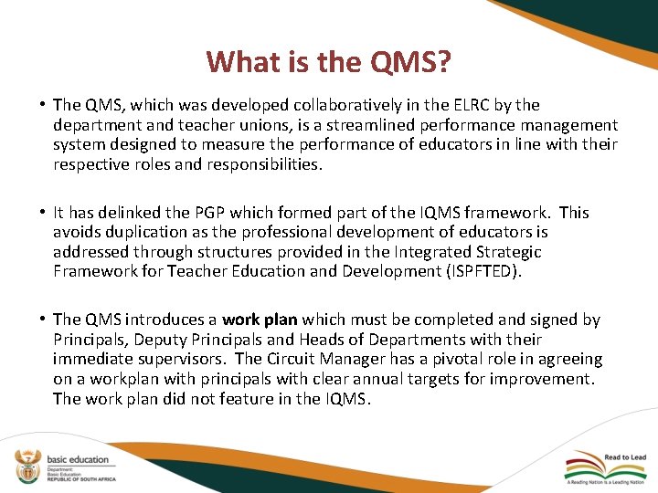 QUALITY MANAGEMENT SYSTEM QMS for SCHOOLBASED EDUCATORS PRINCIPALS