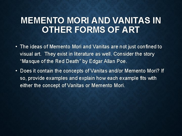 VANITAS IMAGES AND THE CONCEPT OF MEMENTO MORI